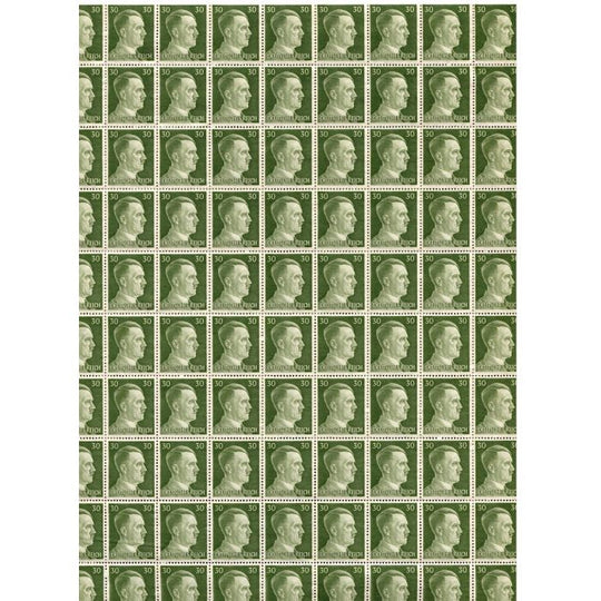 FULL AND COMPLETE GERMAN WWII HITLER HEAD STAMP SHEET OF 100 STAMPS 30 ...